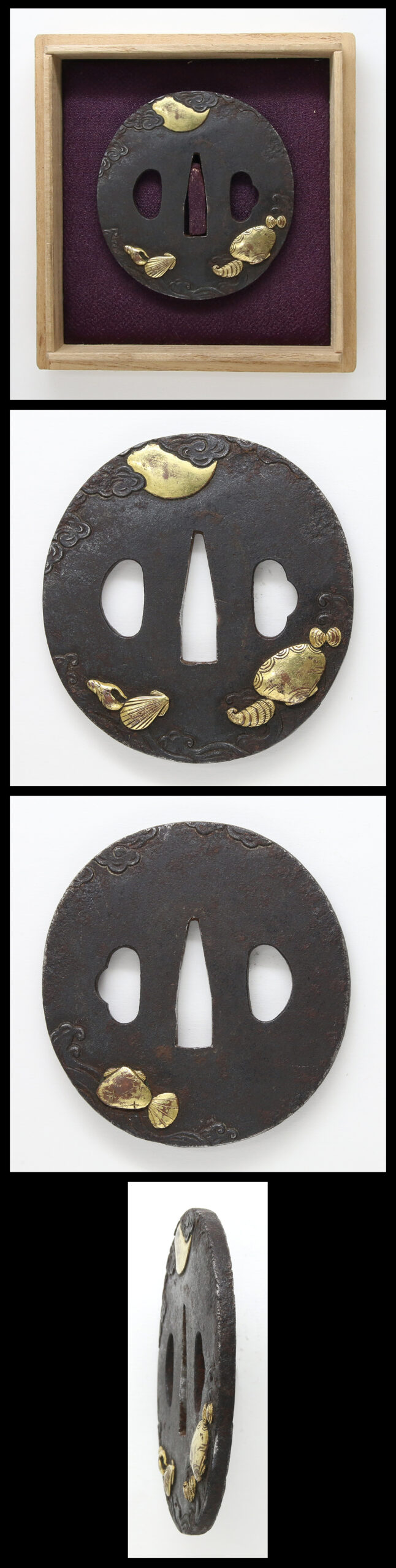 Tsuba: Mumei(Unsigned) Scenery of moon, shell, and wave | Japanese ...