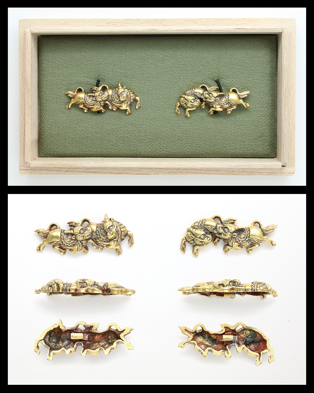 Menuki : Mumei(Unsigned) Solid Gold Kirin Design | Japanese Sword ...